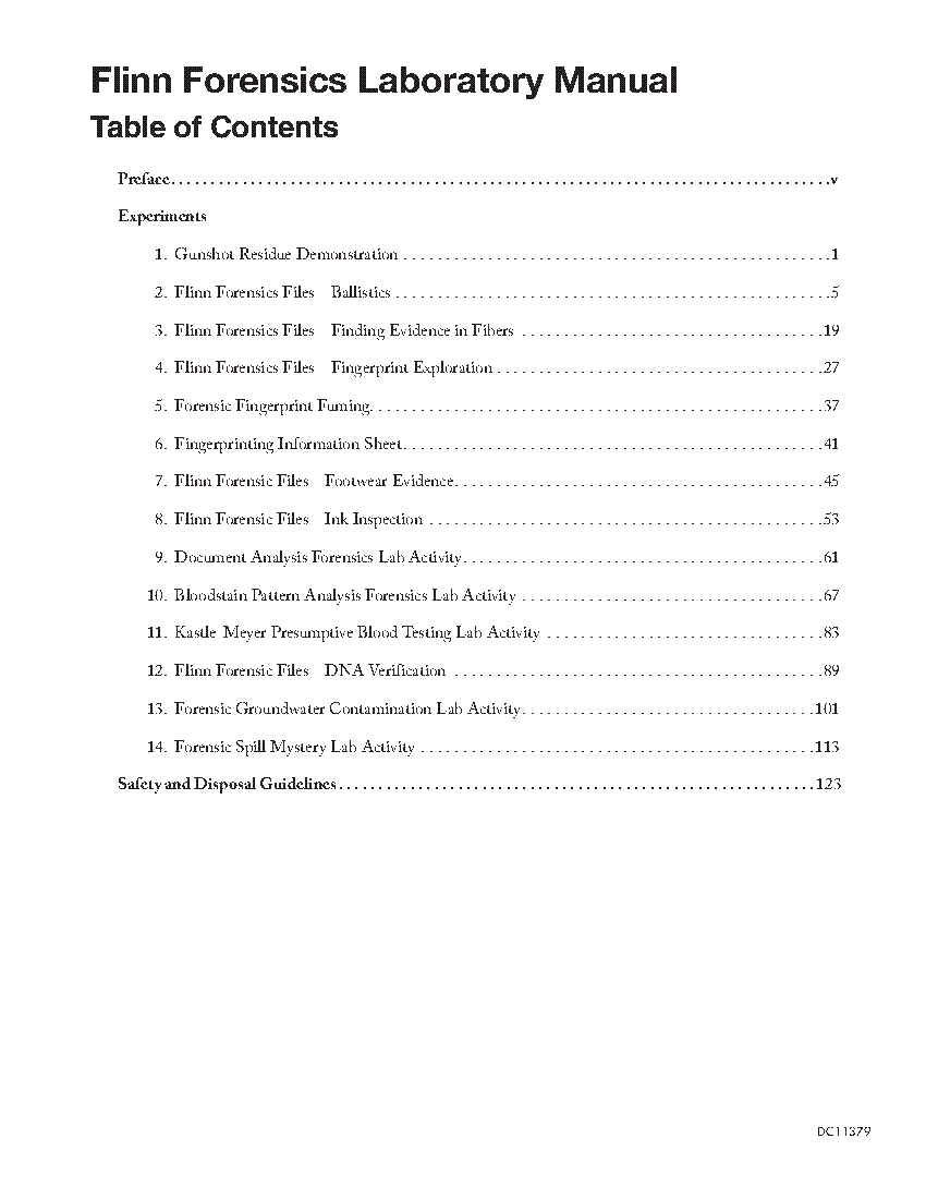 Table of Contents: Flinn Forensics Laboratory Manual | Flinn Scientific