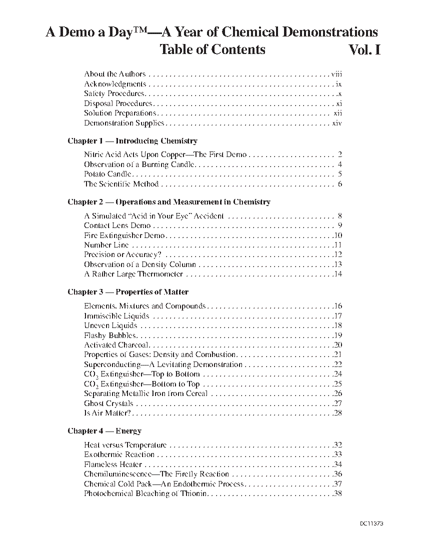 Table of Contents: A Demo A Day™—A Year of Chemical Demonstrations ...