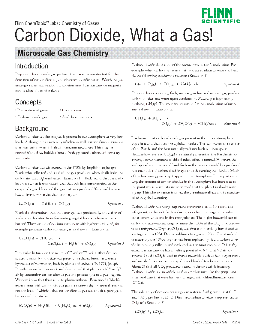 Carbon Dioxide, What a Gas! Microscale Gas Chemistry—ChemTopic™ Lab ...
