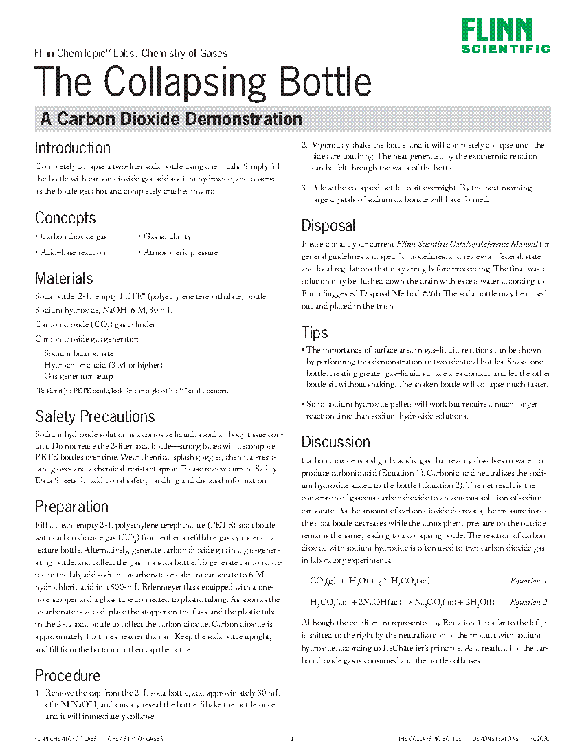 The Collapsing Bottle: A Carbon Dioxide Demonstration—ChemTopic™ Lab ...