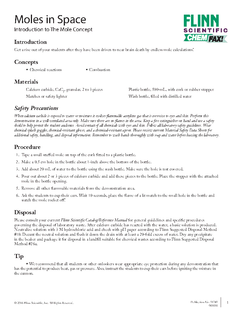 Moles in Space | Flinn Scientific