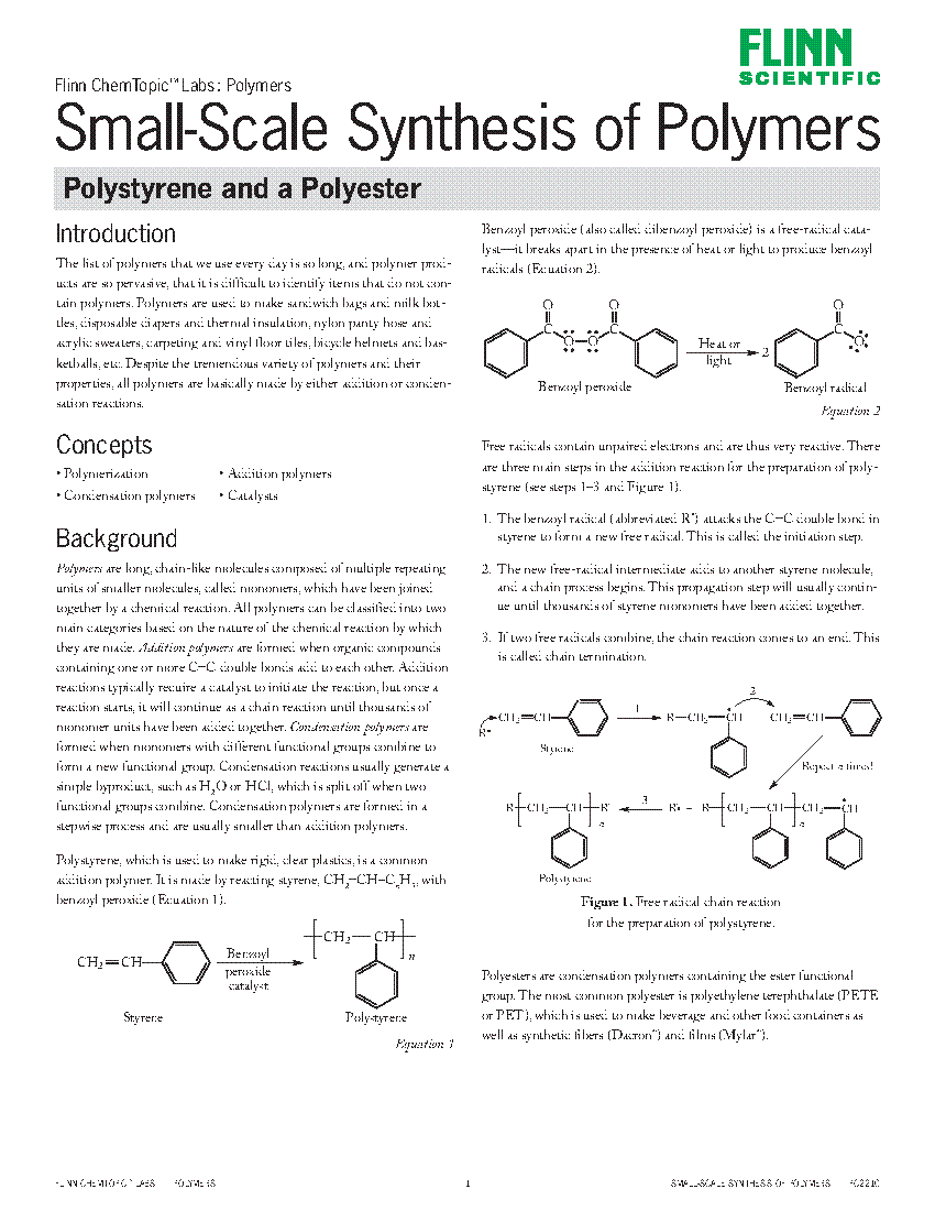 Small-Scale Synthesis of Polymers: Polystyrene and a Polyester ...