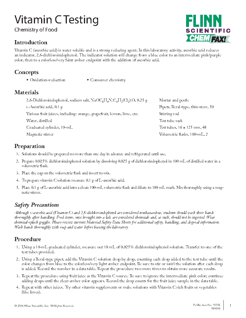 Vitamin C Testing Kit | Flinn Scientific