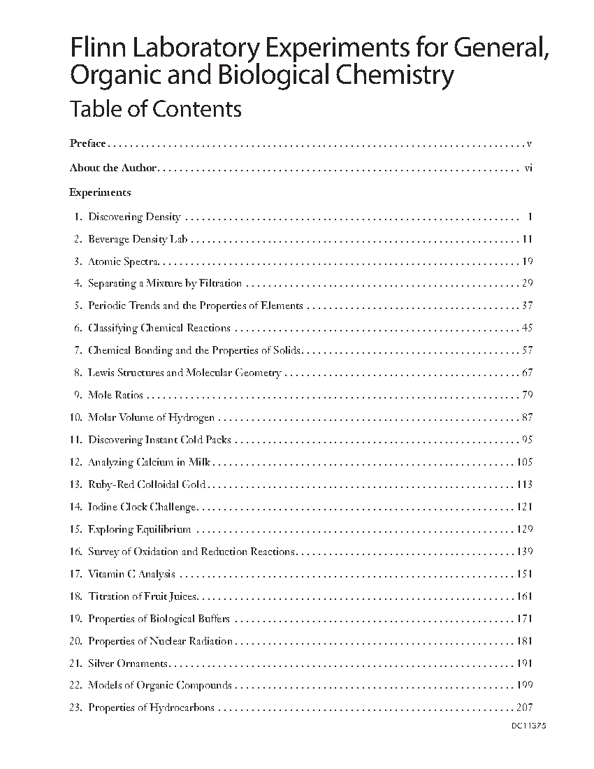 Table of Contents: Flinn Scientific Laboratory Experiments for General ...