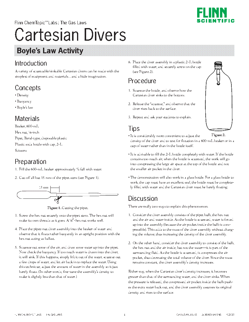 Cartesian Divers: Boyle’s Law Activity—ChemTopic™ Lab Activity | Flinn ...