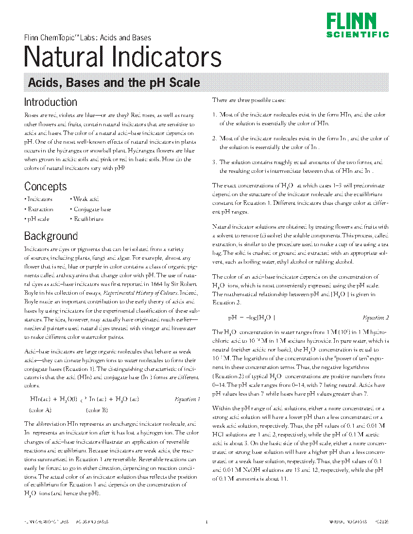 Natural Indicators: Acids, Bases and the pH Scale—ChemTopic™ Lab ...