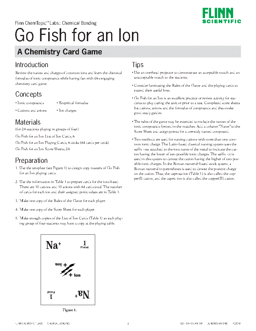 Go Fish for an Ion: A Chemistry Card Game—ChemTopic™ Lab Activity ...