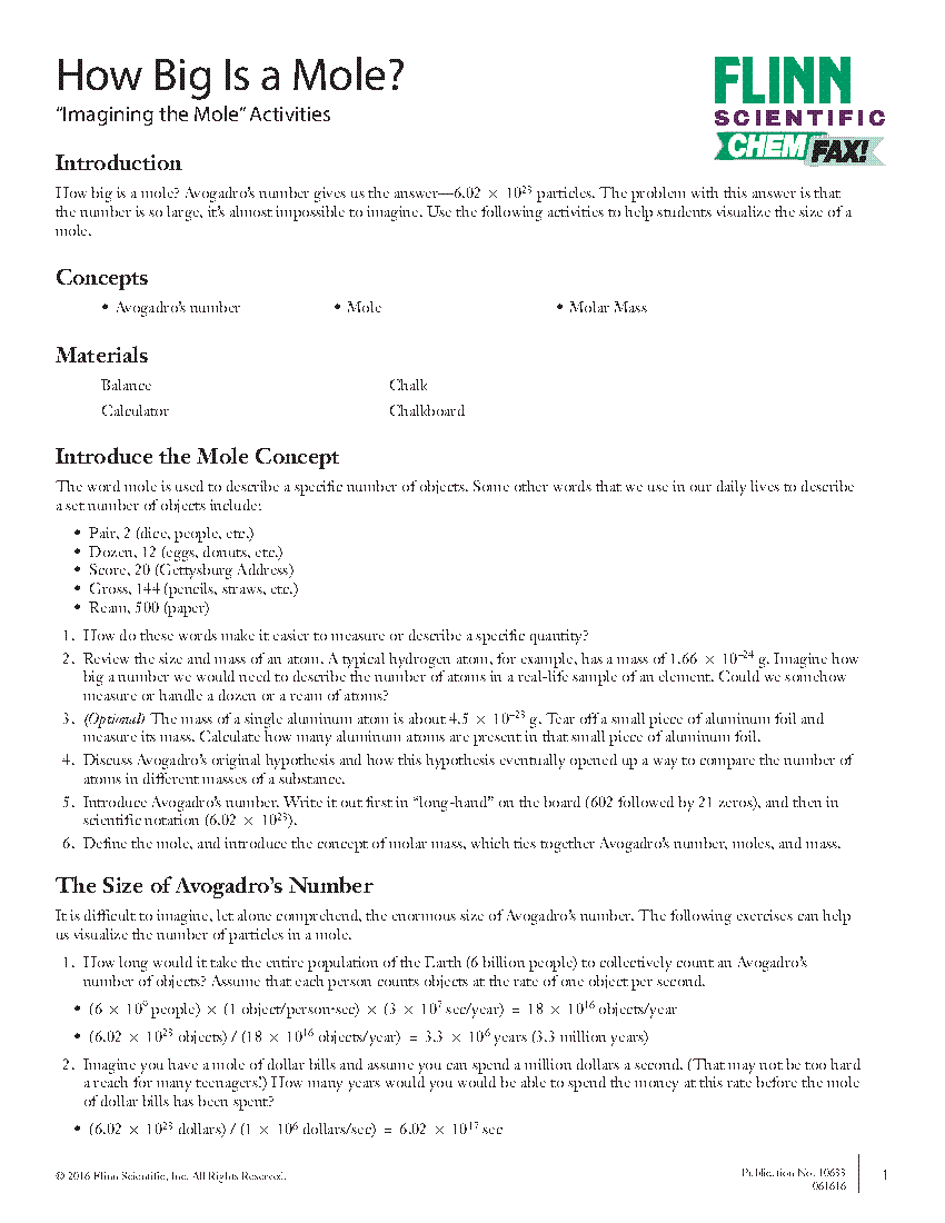 How Big Is a Mole? | Flinn Scientific