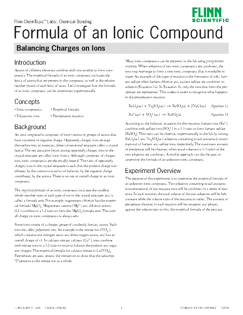 Formula of an Ionic Compound: Balancing Charges on Ions—ChemTopic™ Lab ...