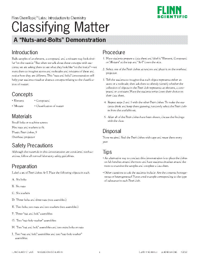 Classifying Matter: A “Nuts-and-Bolts” Demonstration—ChemTopic™ Lab ...