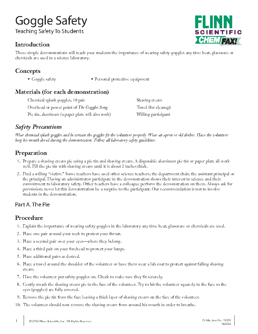 Goggle Safety | Flinn Scientific